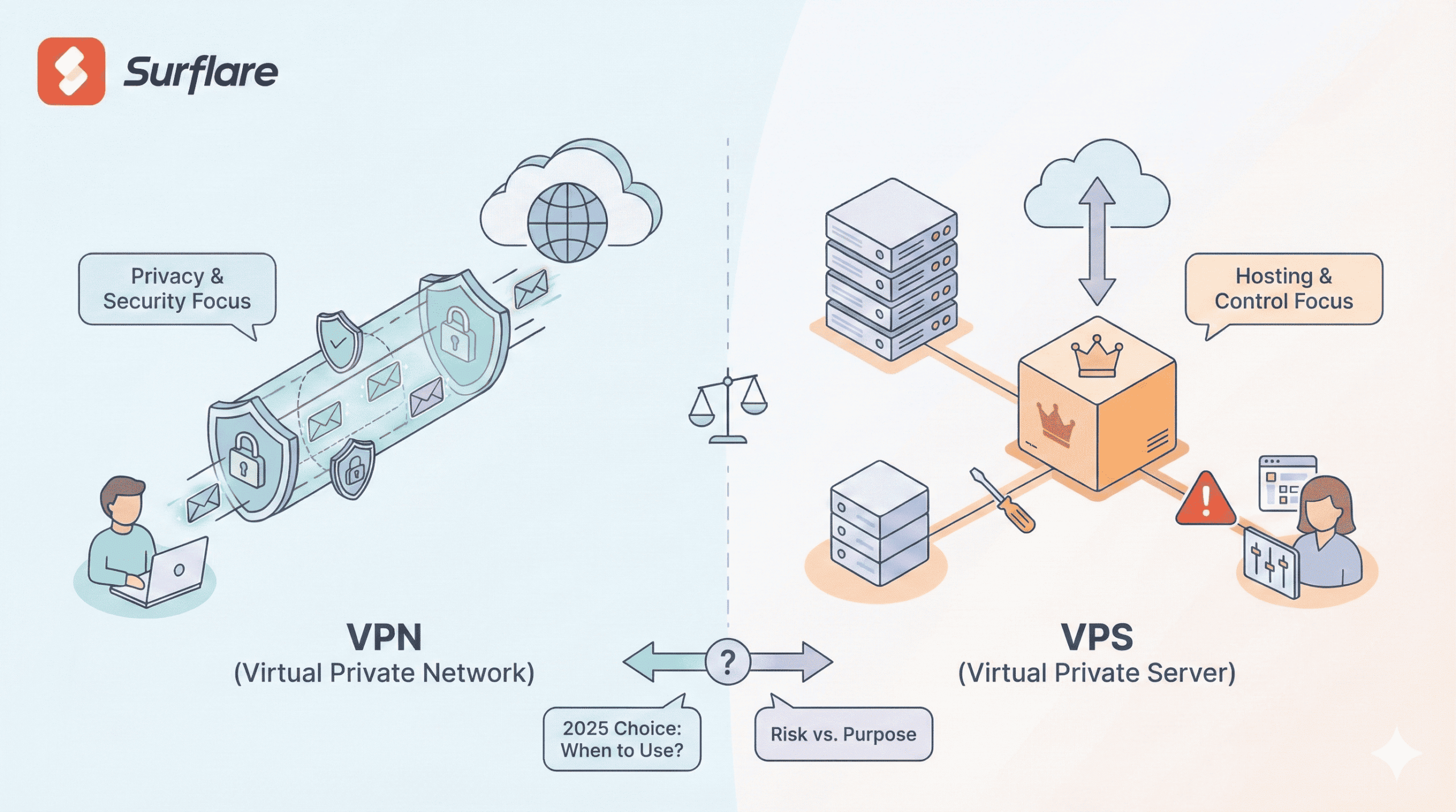 2025 年 VPN vs VPS 深度对比：差异、风险与选择指南 - Surflare Blog